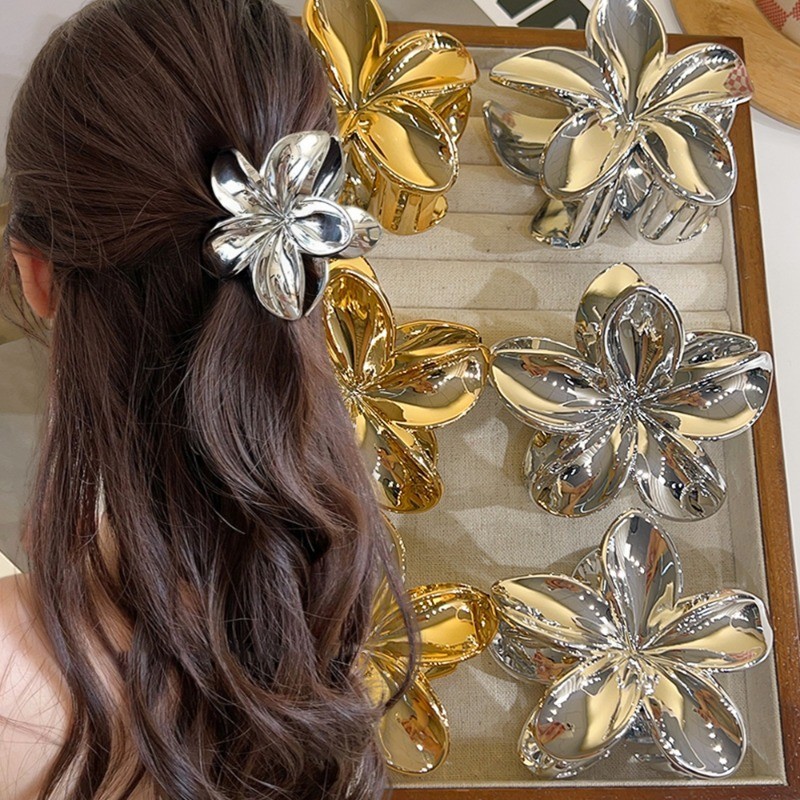 Metal Plumeria Flower Hair Clamp - Fashion, Y2K, Hawaiian Style - For ...