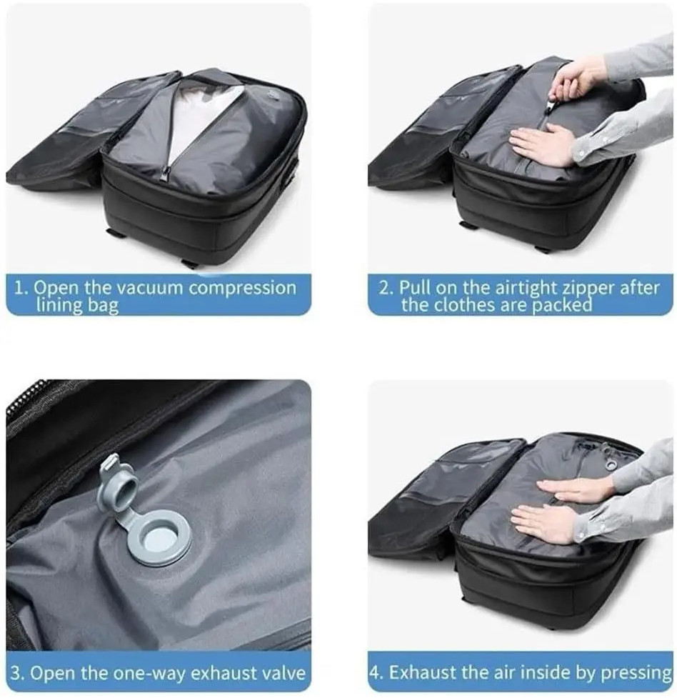 Airback Vacuum Compression Backpack with Vacuum Pump Expandable Travel Backpack for Men Women ...