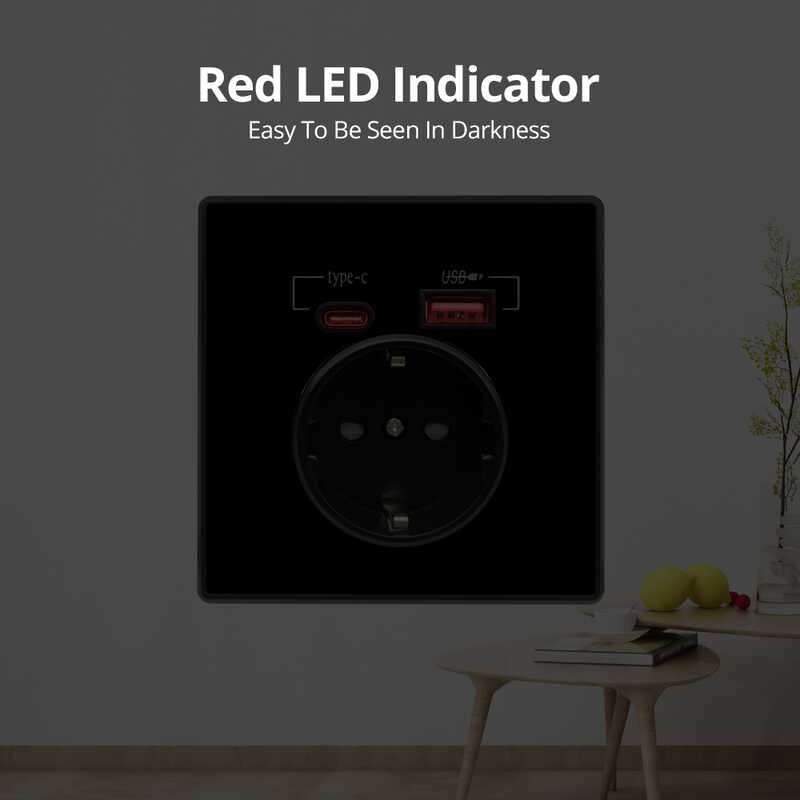 Wallpad Type-C Outlet Black Acrylic Panel Wall EU Russia Espanya Germany Standard Power Socket ...