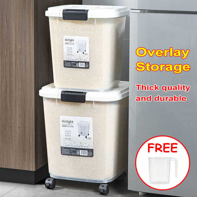 dispenser airtight food cereal flour container 25kg rice box · wheels ...