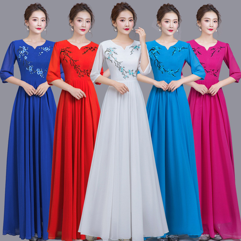 New chorus performance costume for women, long skirt, middle-aged and ...