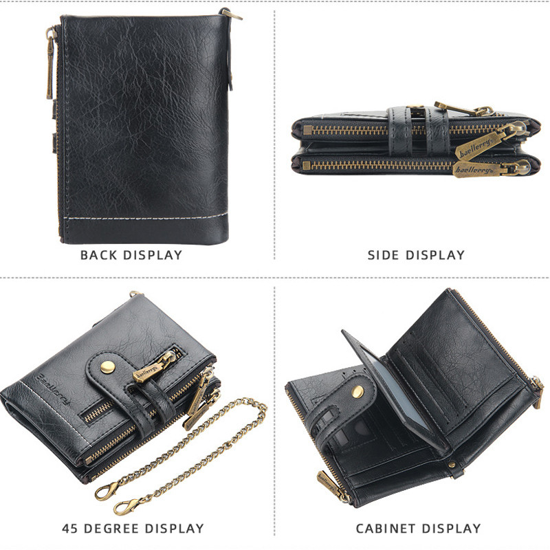 Men Wallets Personalized Name PU Leather Short Card Holder Chain Men ...