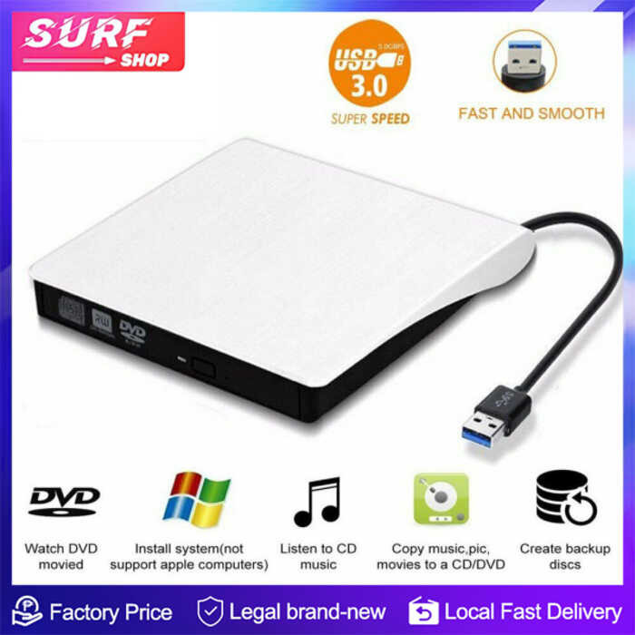 CD Drive USB Slim Portable External Player DVD CD-RW Burner Driver ...