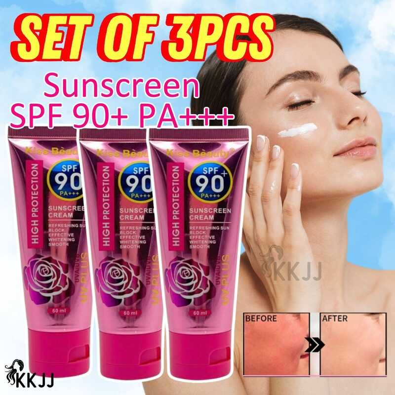 ZX HOMES [SET OF 3PCS] Kiss Beauty Sunscreen Cream SPF90+ High Protection UV PLUS 60ml ...