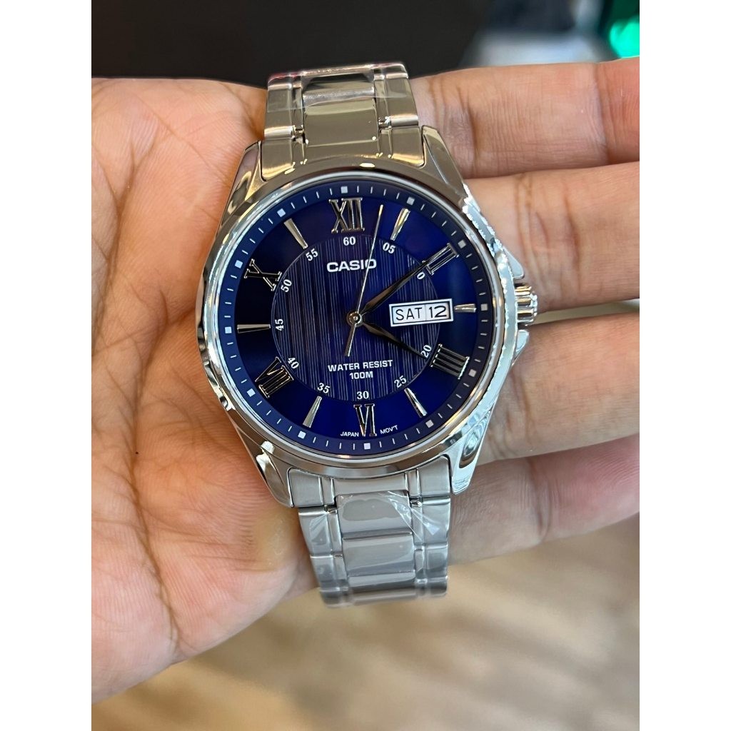 ORIGINAL CASIO Analog Blue Dial Stainless Steel Men's Watch MTP-1384D-2A / CASIO MTP-1384D-2AV ...