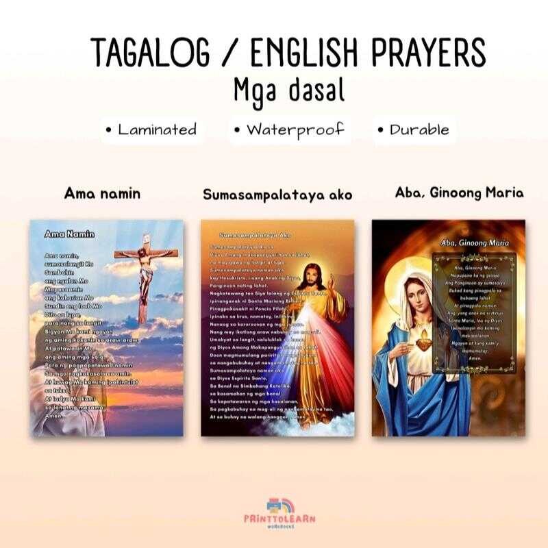 Tagalog / English Prayers Mga Dasal Ama Namin, Aba Ginoong Maria A4 ...