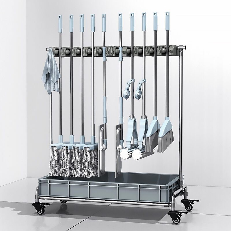 stainless steel mobile mop holder Cleaning tool storage rack standard ...