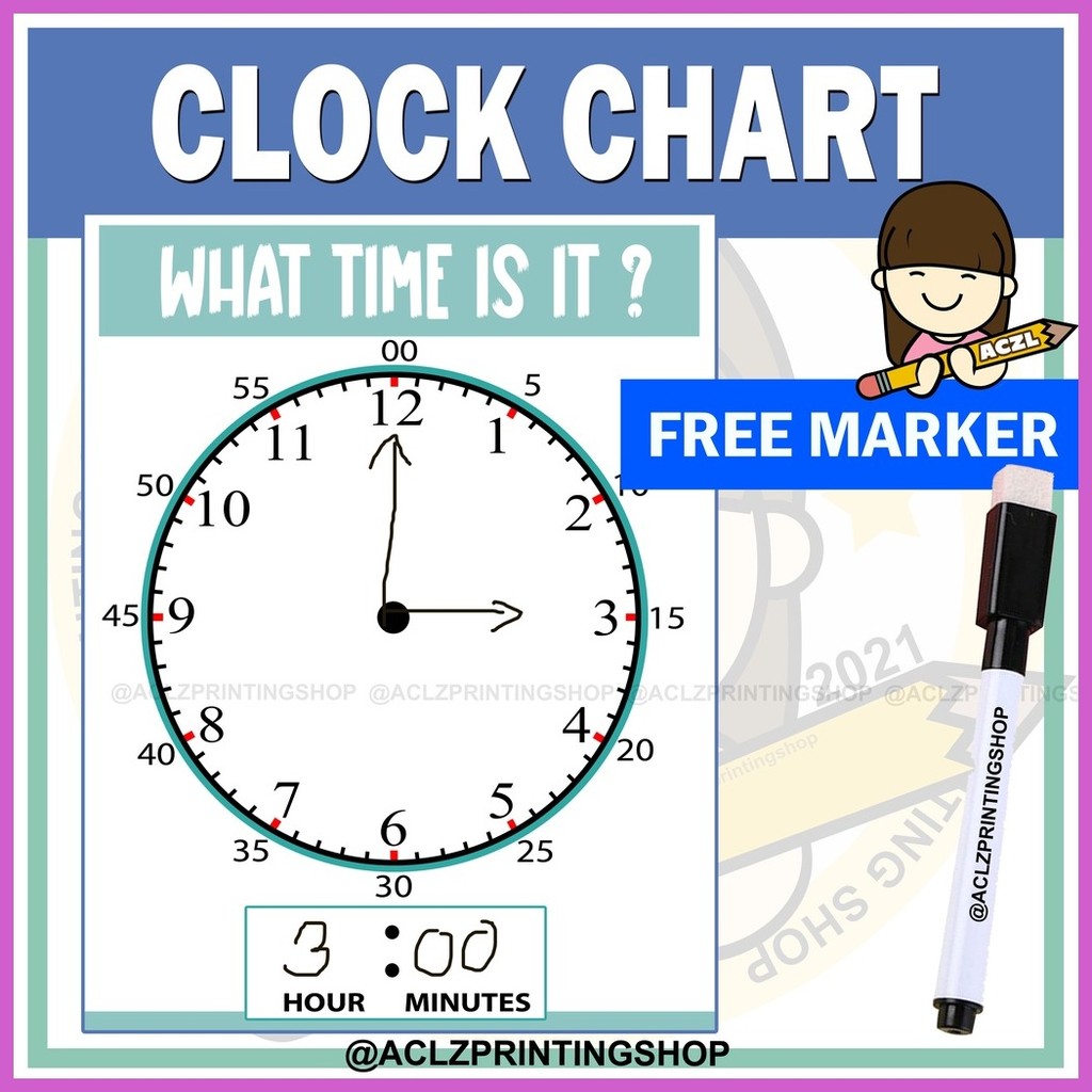 ☑ REUSABLE CLOCK CHART WITH FREE MARKER ( SHORT BOND PAPER SIZE ...