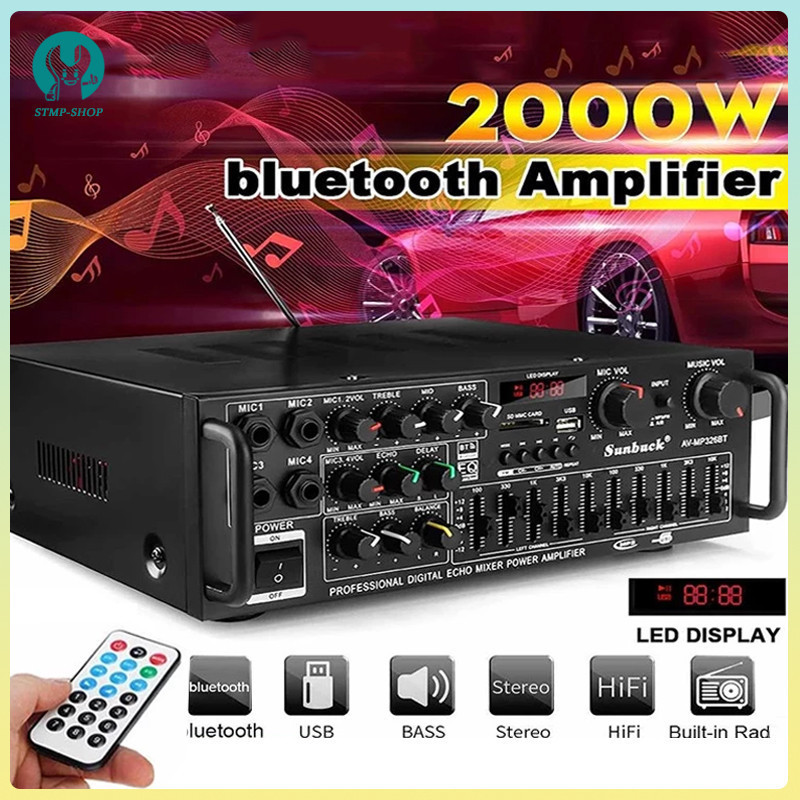 220V 2000W 326BT Home Stereo Audio Amplifier Bluetooth 2CH EQ Wireless ...