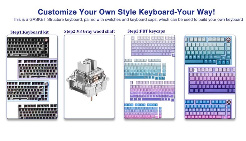 AULA Hi75 Barebone Gaming Keyboard 81 Keys Hot Swap Type-C Wired RGB ...