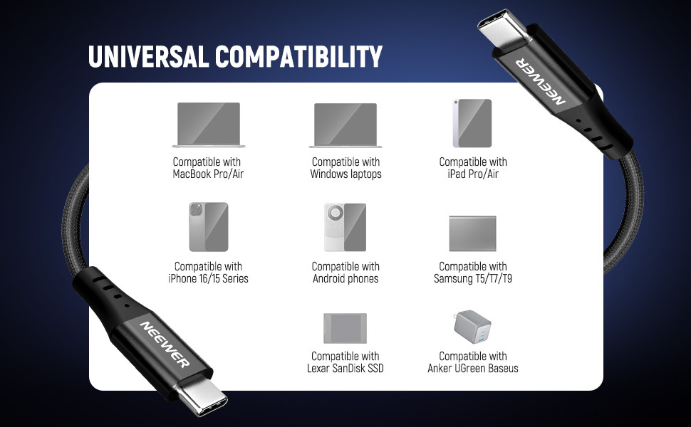 NEEWER USB C to USB C Cable, USB 3.2 40Gbps 240W PD Fast Charging, 14 ...