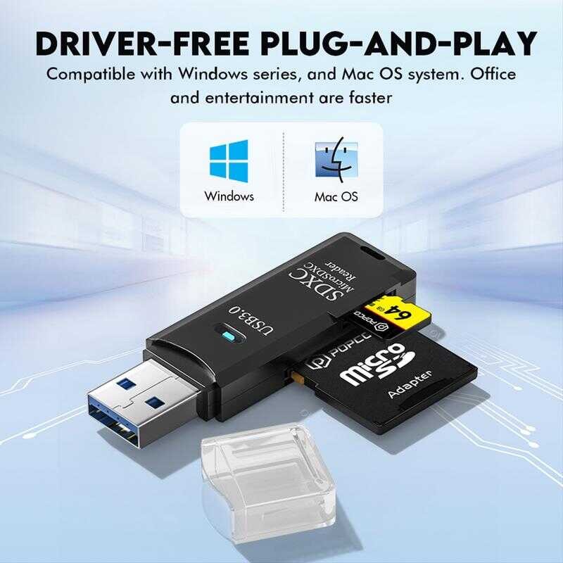 Popcorn USB 3.0 Card Reader Flash Smart Memory 2 Slots For TF SD Micro ...