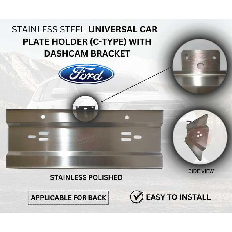 FORD Stainless Steel UNIVERSAL Car Plate Holder W/ Dash Cam Bracket ...