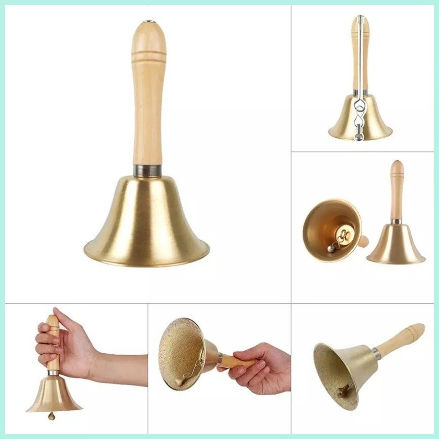 School Ringbell Brass Jingle Bell HandBell Loud Call Bell Wooden Handle ...