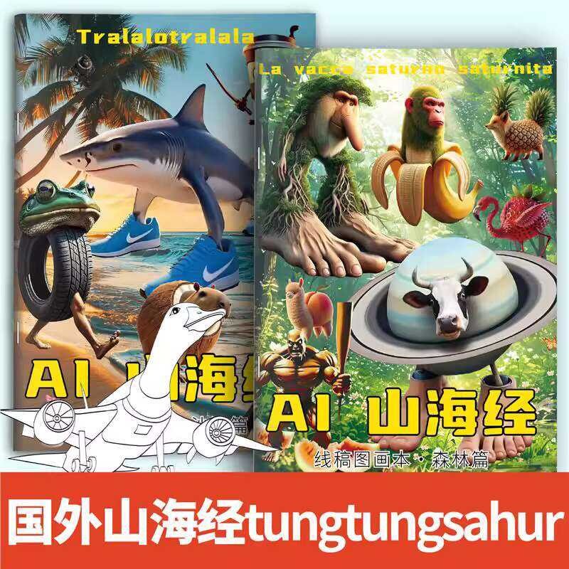 AI Foreign Shanhaijing Tracing Wooden Stick Figure Tung Shark Drawing ...