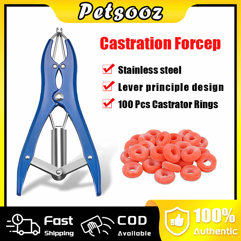 Castrator Bander Plier Elastrator Castration Tool Dock Tail with 20 Rubber Rings for Goat Pig ...