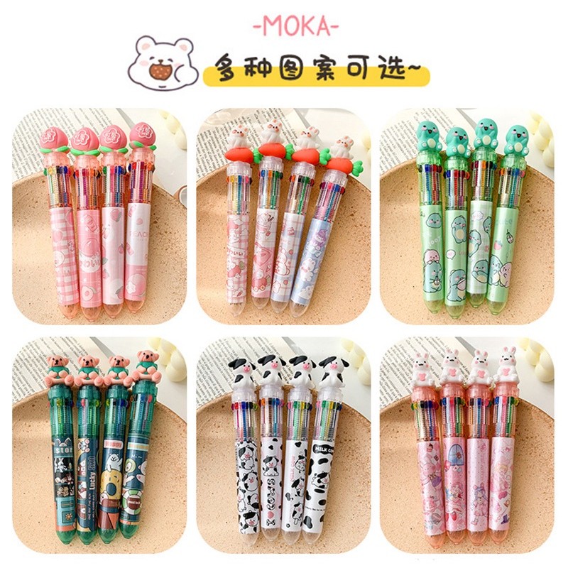 10 Colors in 1 Creative Cartoon Ballpoint Pens 0.5mm Large Capacity ...