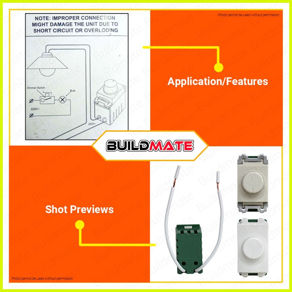 ⊙ BUILDMATE Omni Dimmer Switch 250V~500W Lights Dimmer Controller Lamp ...