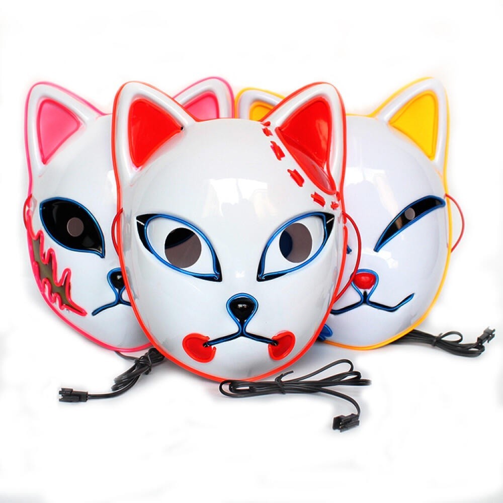 LED Demon Slayer Mask Halloween Masquerade Party Cosplay Fox Prop ...
