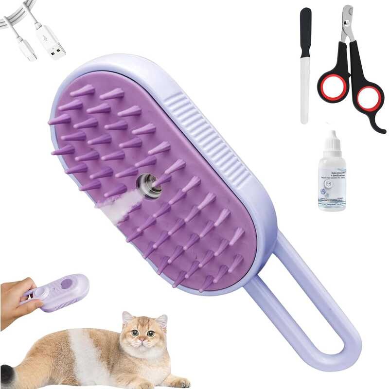 MAWT Cat Steam Brush 5 In1 Grooming Kit for Cats and Dogs Silicone ...