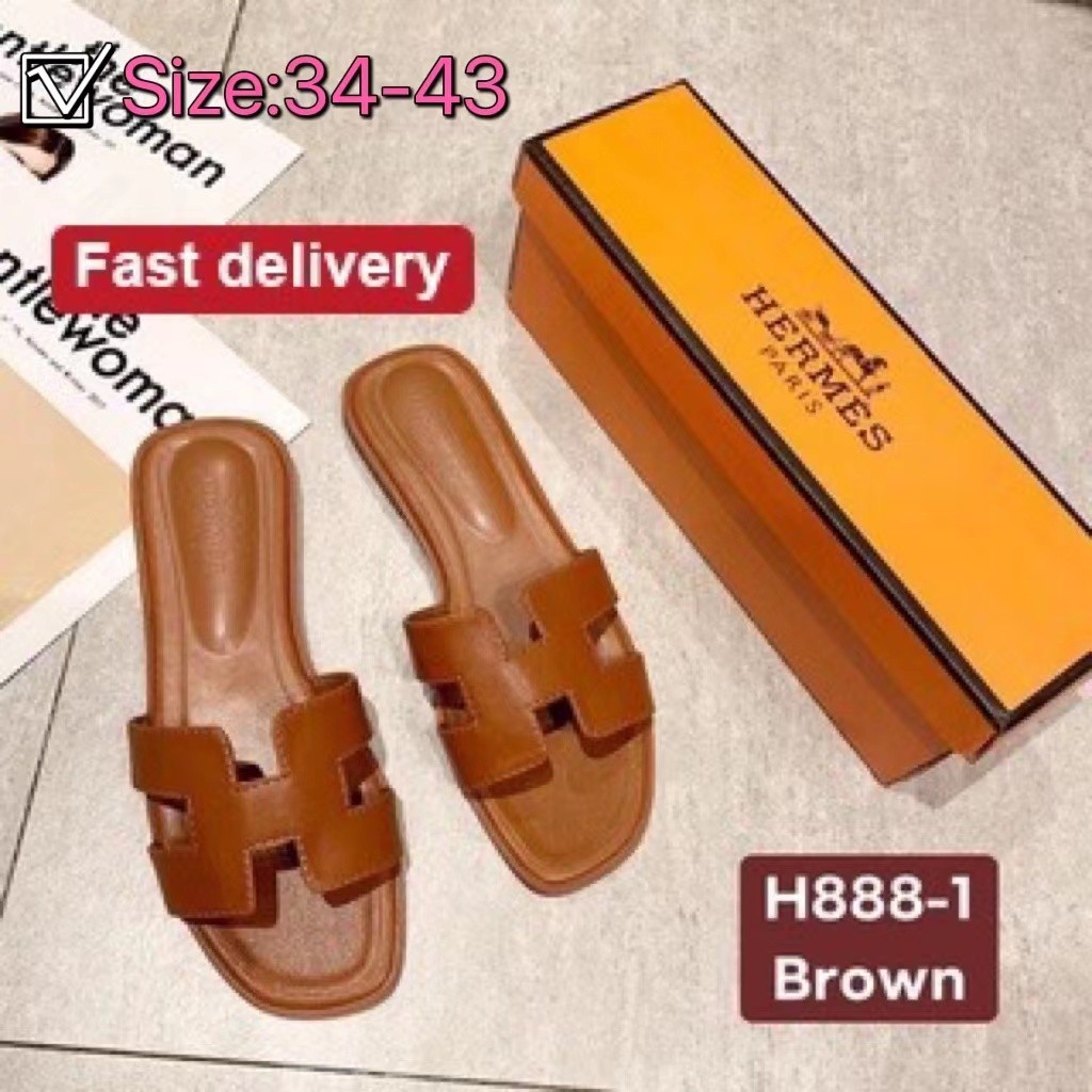 #888-1 HERME SLIPPER FOR WOMENS PLAIN DESIGN ORAN FLAT SANDALS SIZE 34 ...
