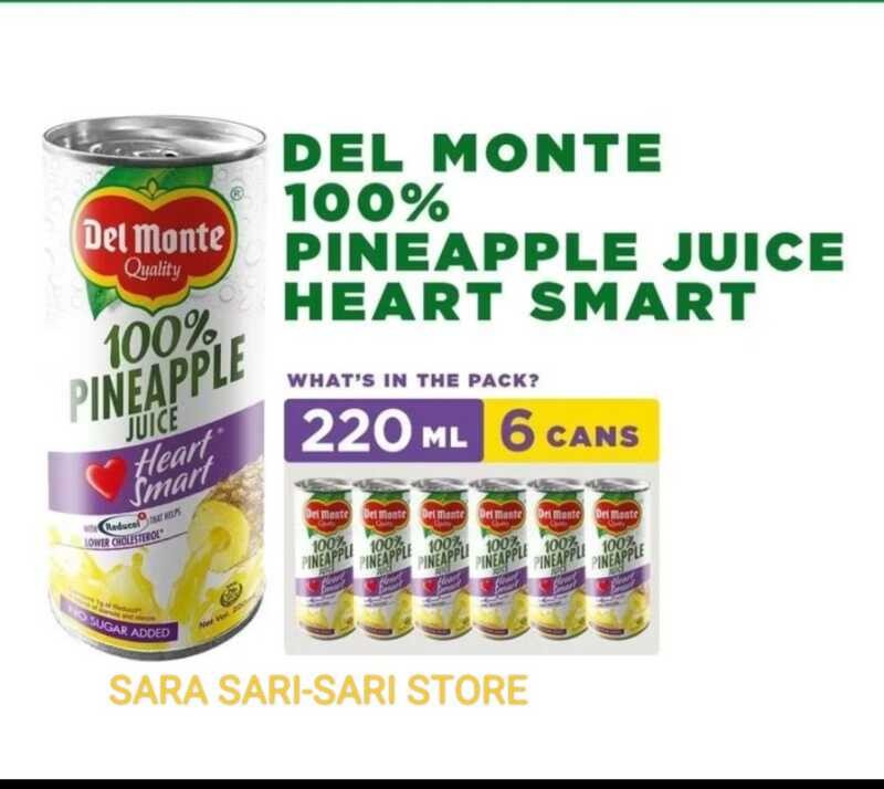 Del Monte 100% Pineapple Juice Heart Smart (Pack Of 6 Cans By 220 Ml ...