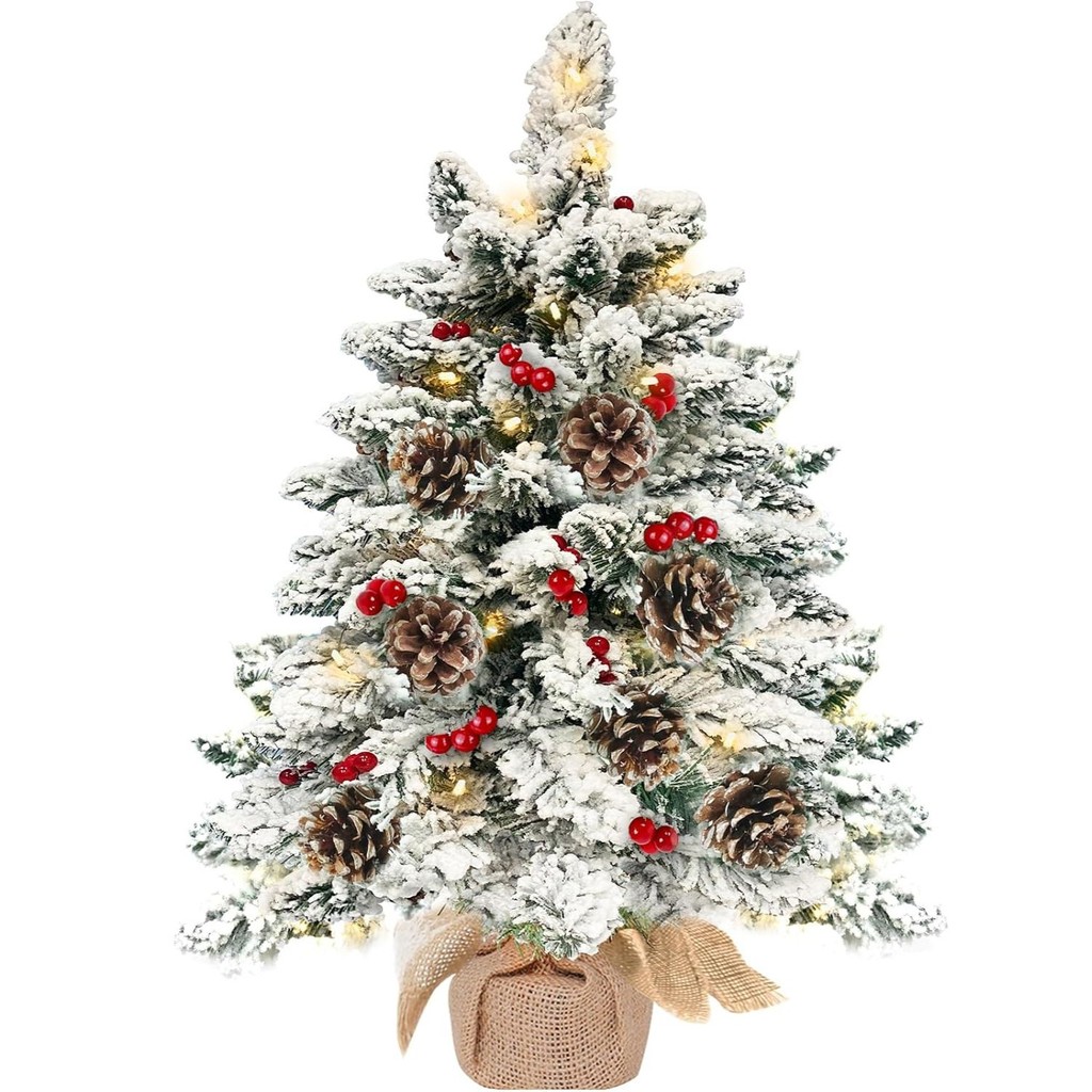 Small Christmas Tree Flocked Artificial Tree 22 inches with Pine Cones ...