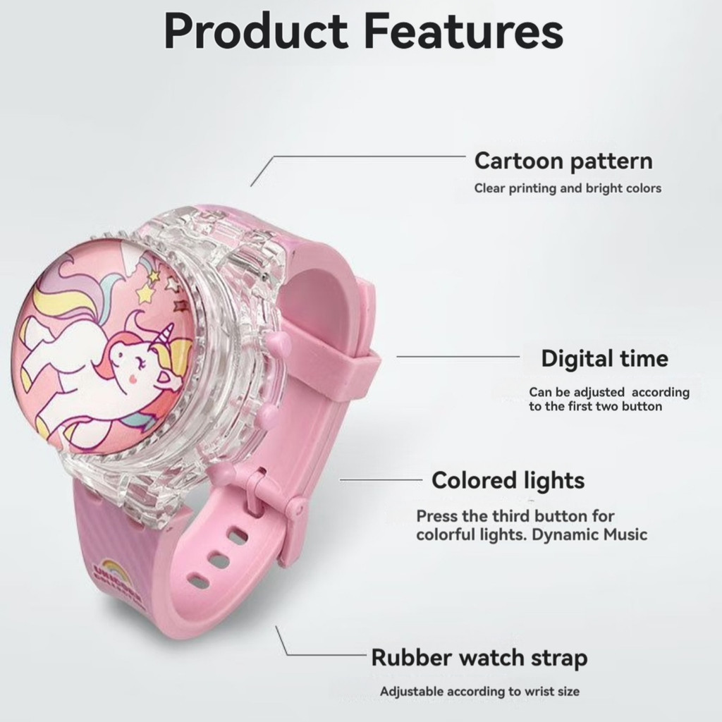 Kegllect Children's Digital Watch Kids Music Cartoon Unicorn Toy ...
