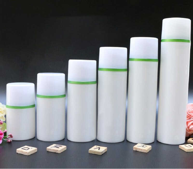 Plastikong 30Ml Bote Walang Hangin Puting Pindutin Ang Pump Berdeng Rim ...