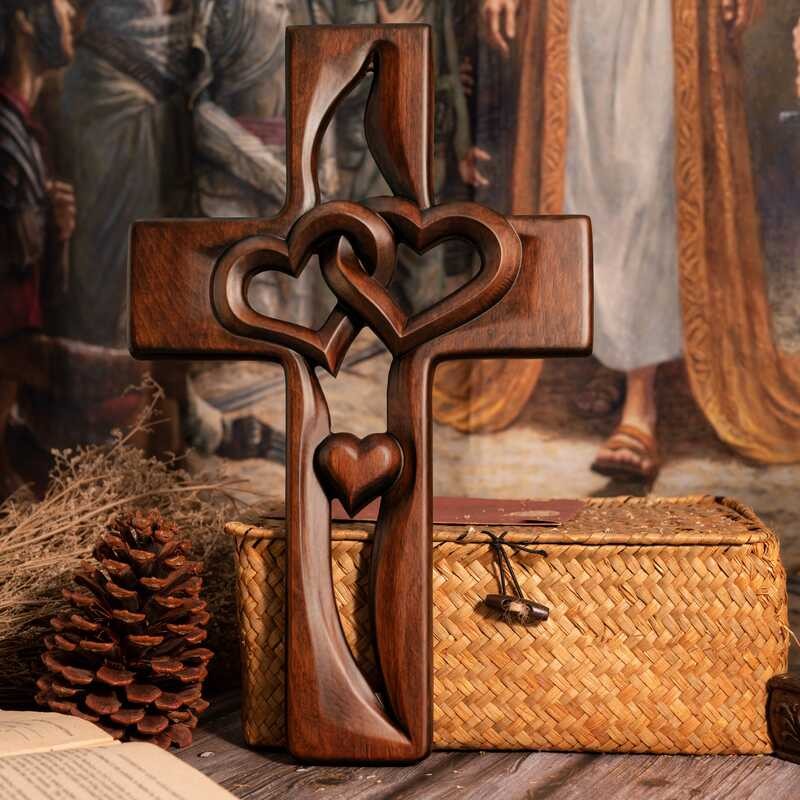 Wooden Intertwined Heart Cross Wall Art Ideas, Porch, Living Room ...