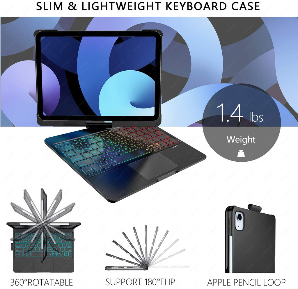 360 Rotate Keyboard Case For iPad 10Gen 2022 11th A16 10.9 Air 11 13 M3 ...