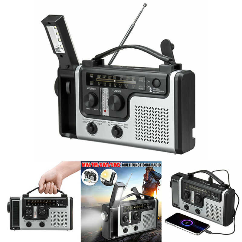 Portable ☆ Solar Powered Hand Crank AM FM Sw1 Sw2 Multi-Band Emergency ...