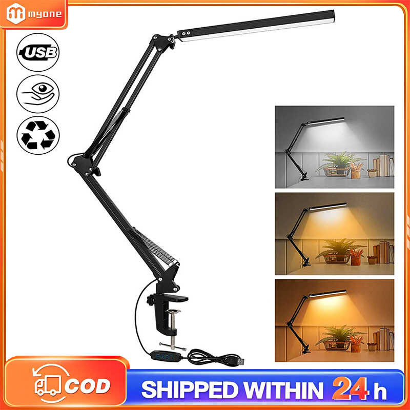 Desk USB LED Lamp,Adjustable Swing Arm Lamp With Clamp,Eye-Caring ...