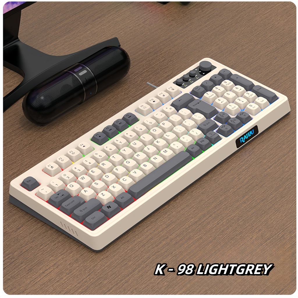 Centr x Raiku Wired Rainbow LED Ligh Gaming Keyboard 98 Keys Silent Keys With Volume Knob Media ...