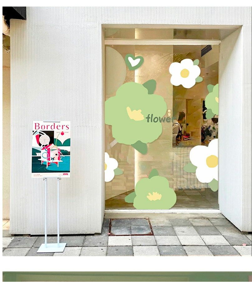 Floral Window Clings for Storefront Glass Pastel Green and White Flower ...
