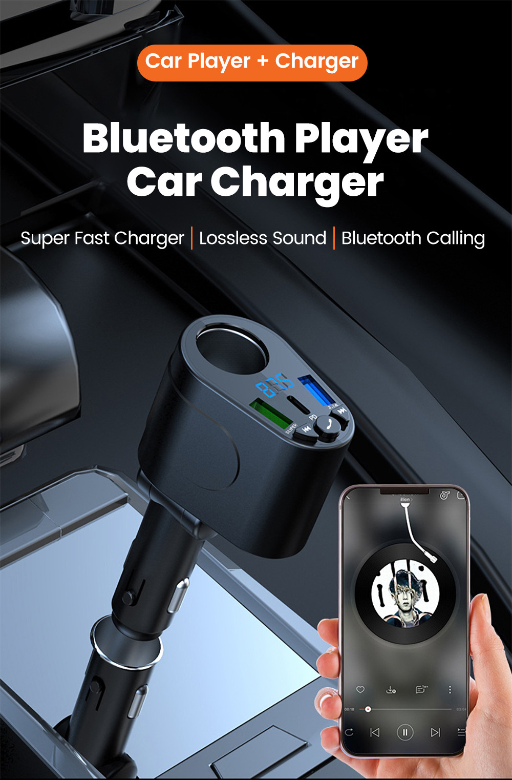 Elough 66W Car MP3 Player Charger Power Adapter Fast Charing Dual USB ...