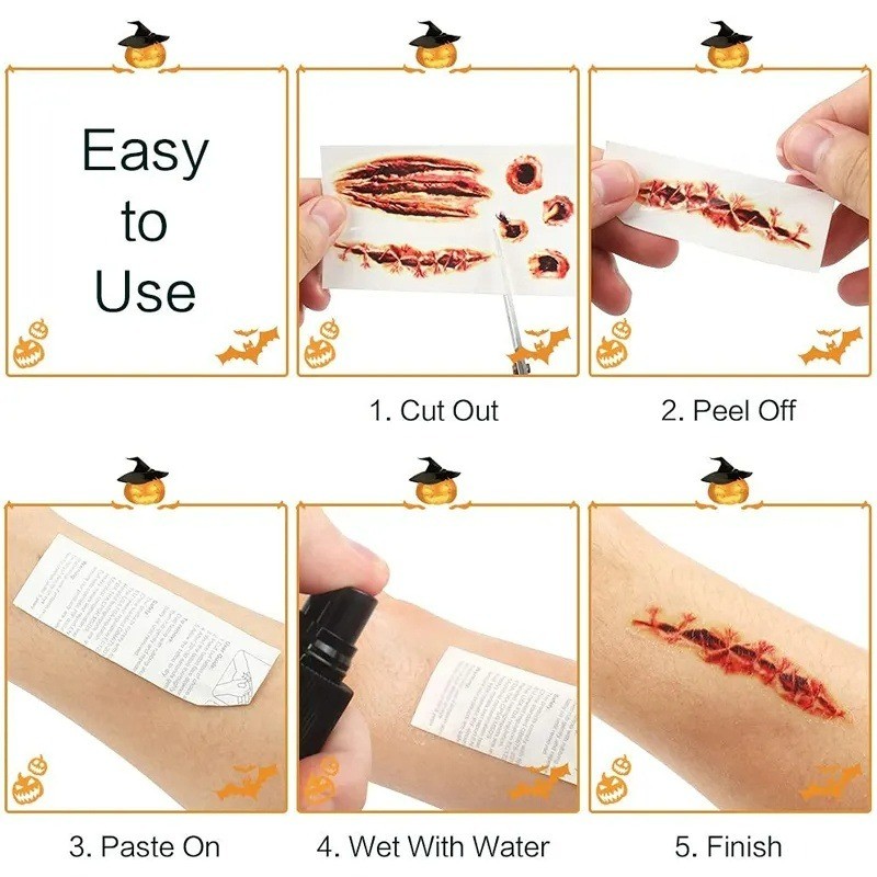 Lasting Halloween Vampire Tattoos - Realistic Fake Injury Cut Bruise ...