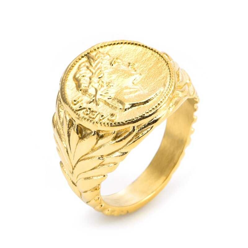 Caesar Roman Empire Titanium Steel Men's Ring Coin Head Portrait ...