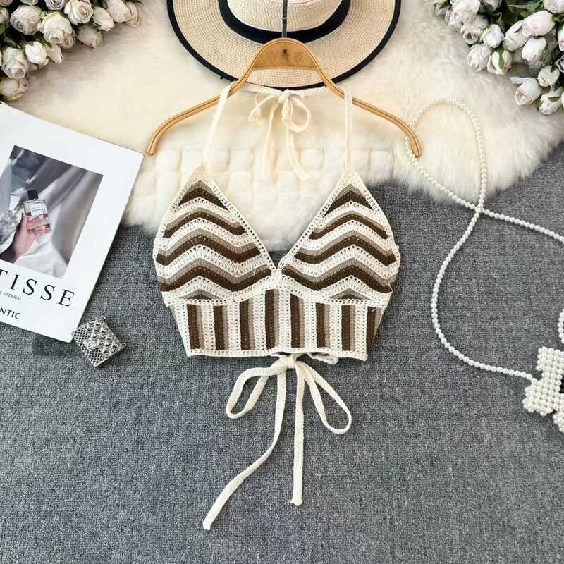 (6 kulay)Gamit ang Pad New Bohemian Crochet Knitted Swimwear Top For ...