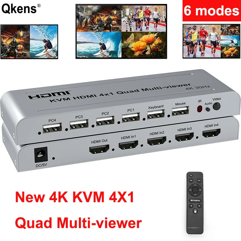4K KVM HDMI 4X1 Quad Multi-viewer 4 In 1 Out Video Processor Screen Multiviewer Seamless Switch ...