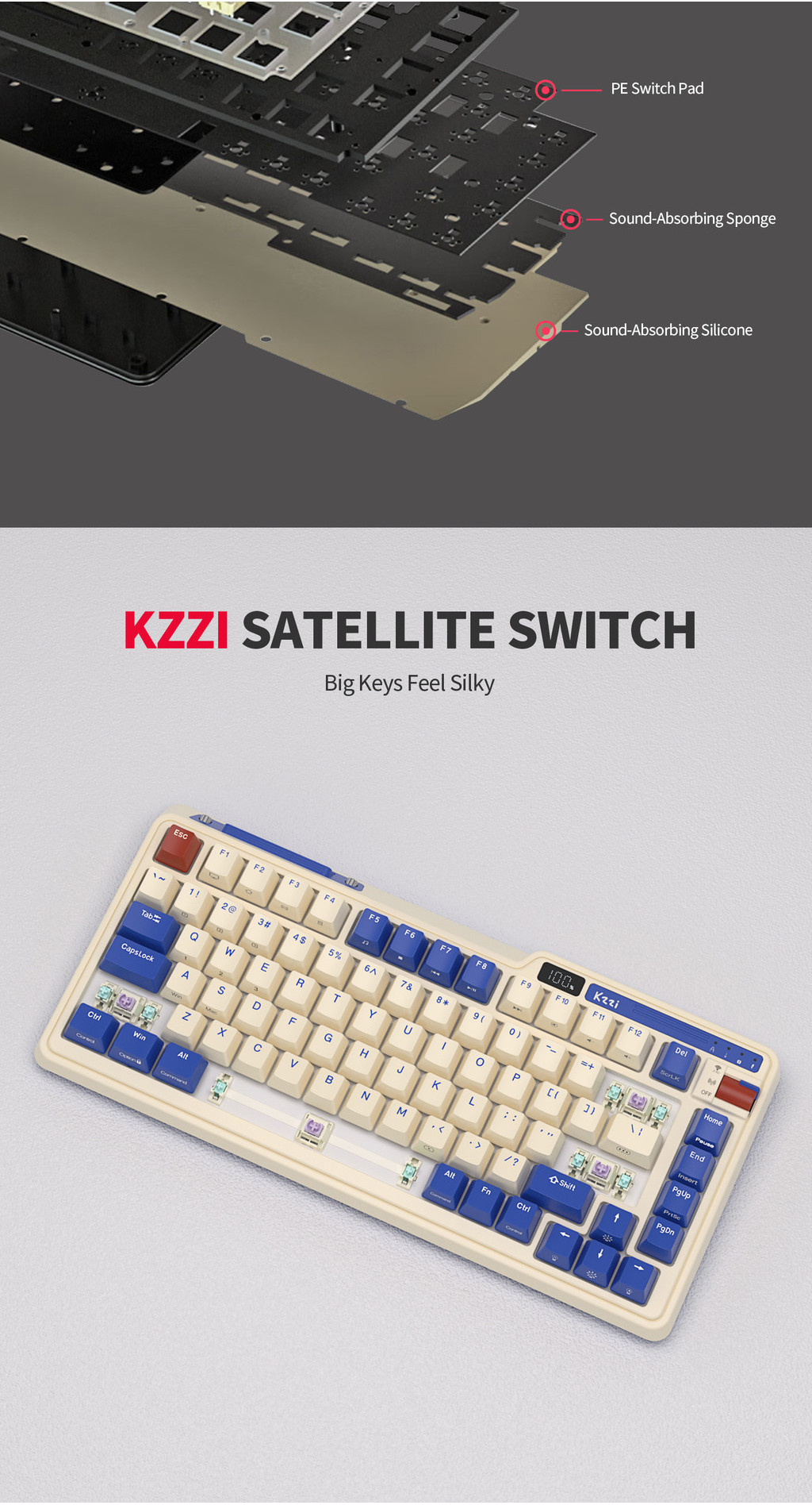 KZZI Kezhi K75 Pro Wireless Three-Mode Mechanical Keyboard Gasket Gaming RGB Gold Powder Fast ...