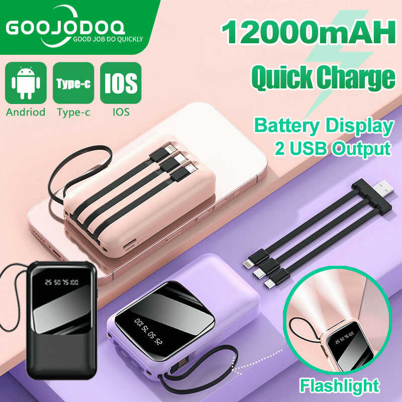 Mini GOOJODOQ Powerbank 12000Mah Large Capacity With Built In Cable ...