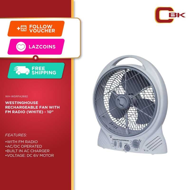 Rechargeable Westinghouse Fan With FM Radio (White) - 10 Blade ...