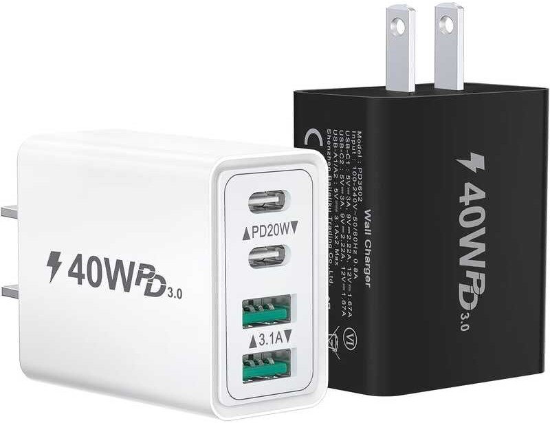 wall mounted 2-piece charger block, 40W 4-port USB-C charging block ...