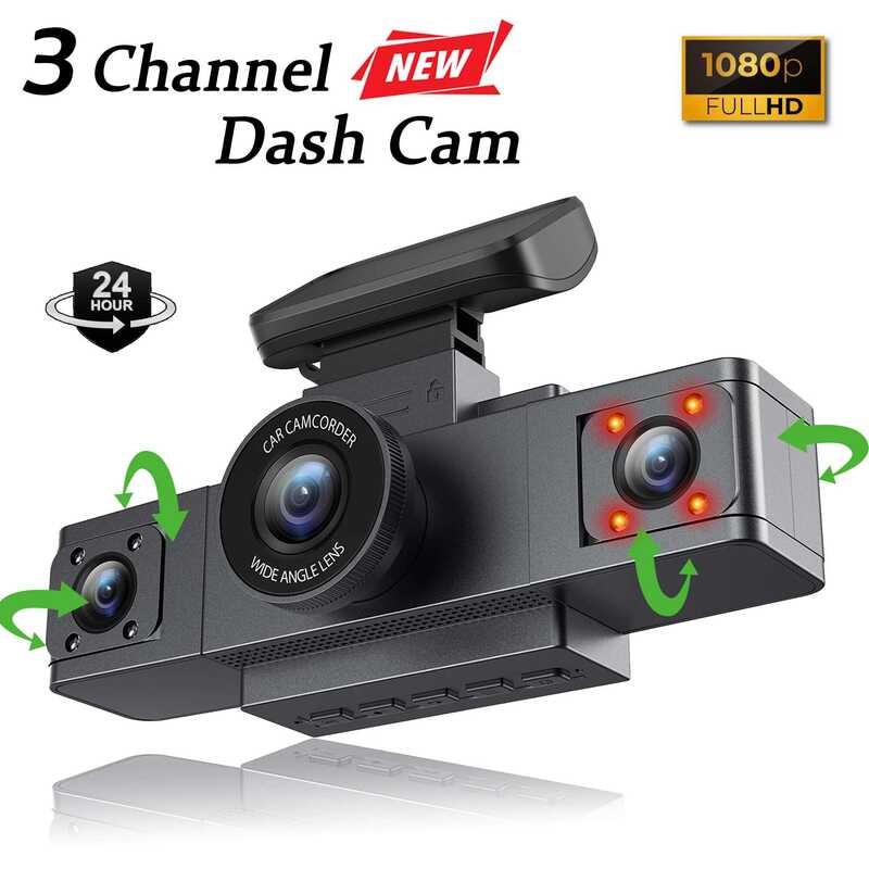 A 3 Channel Dash Cam Video Recorder Three Lens Car Camera With Rear ...