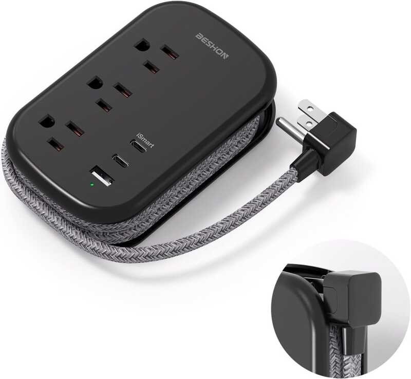 C Travel USB Power Strip, Ultra Flat Extension Cord, Flat Plug Power ...