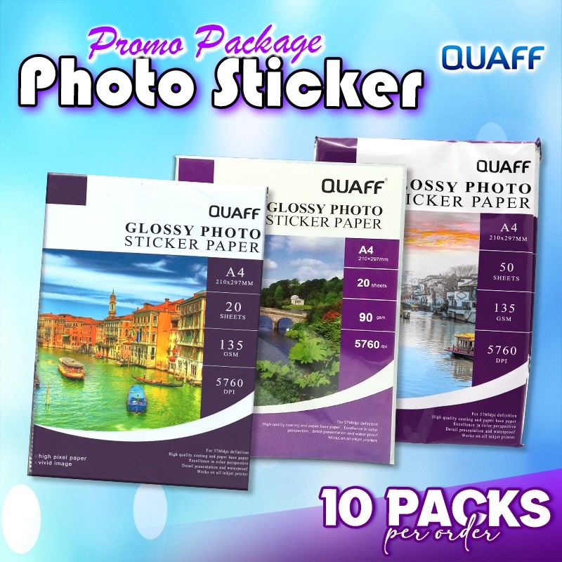 Quaff 10 Packs Glossy Photo Sticker Paper 135gsm & 90gsm A4 Size Bundle ...