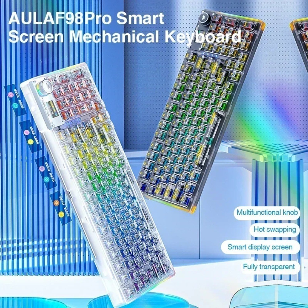 AULA F98 Pro Wireless Mechanical Keyboard with TFT Display Knob Numpad RGB Hot-Swappable Gasket ...
