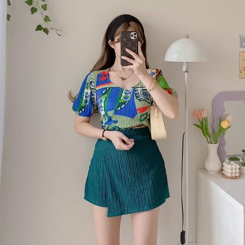 Combi Top Terno Skort Sheila Bark crepe fabric | Shopee Philippines