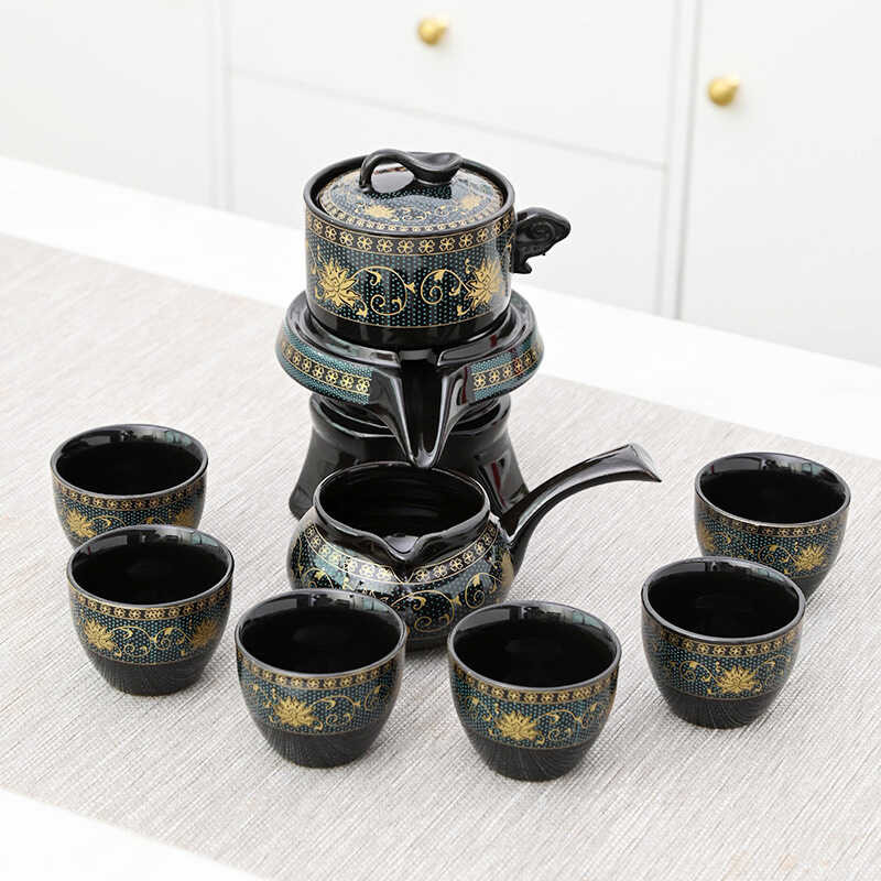 Creative Full Flower Graphite Automatic Tea Set Rotating Time to Run ...
